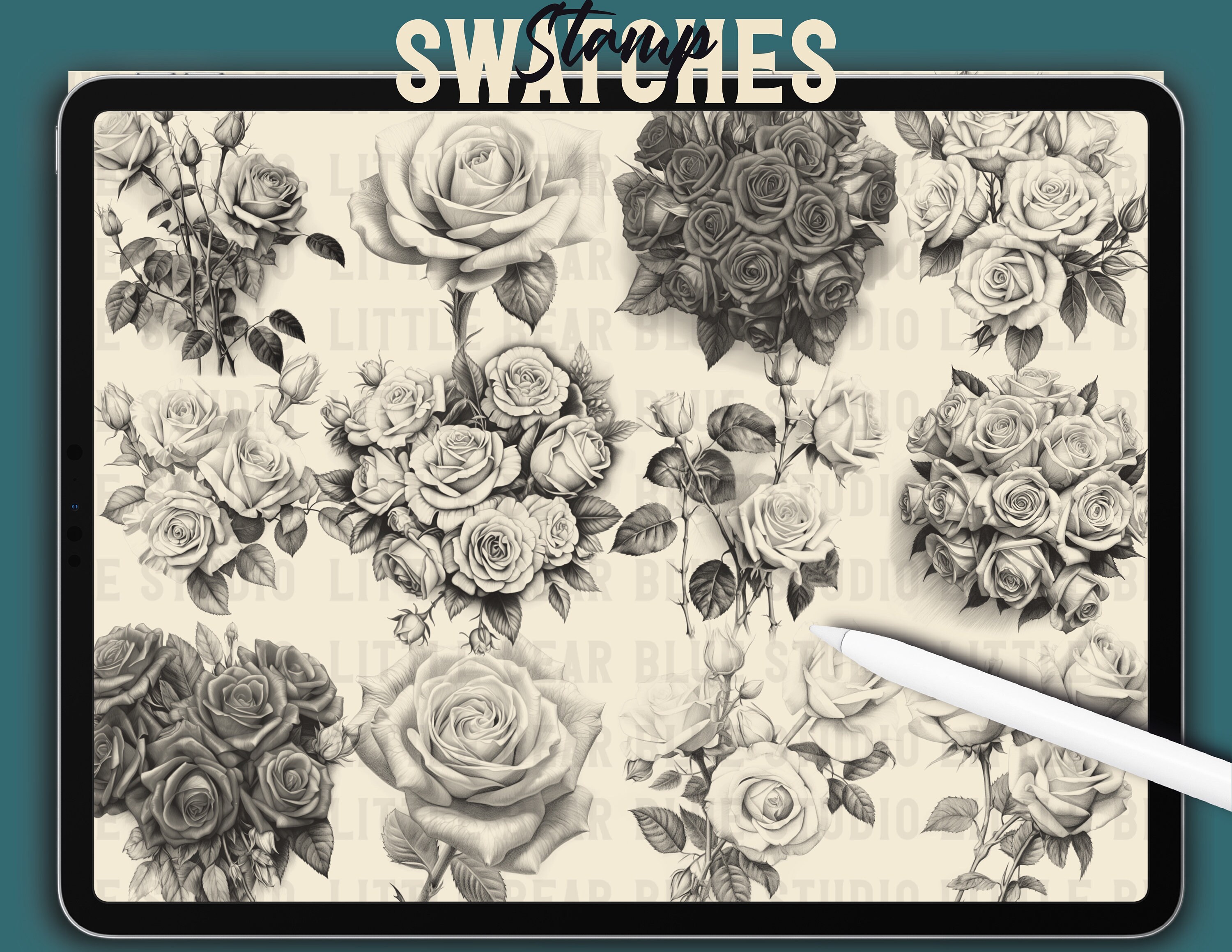 100 Realistic Rose Procreate Stamps, Rose Reference Brushes for ...