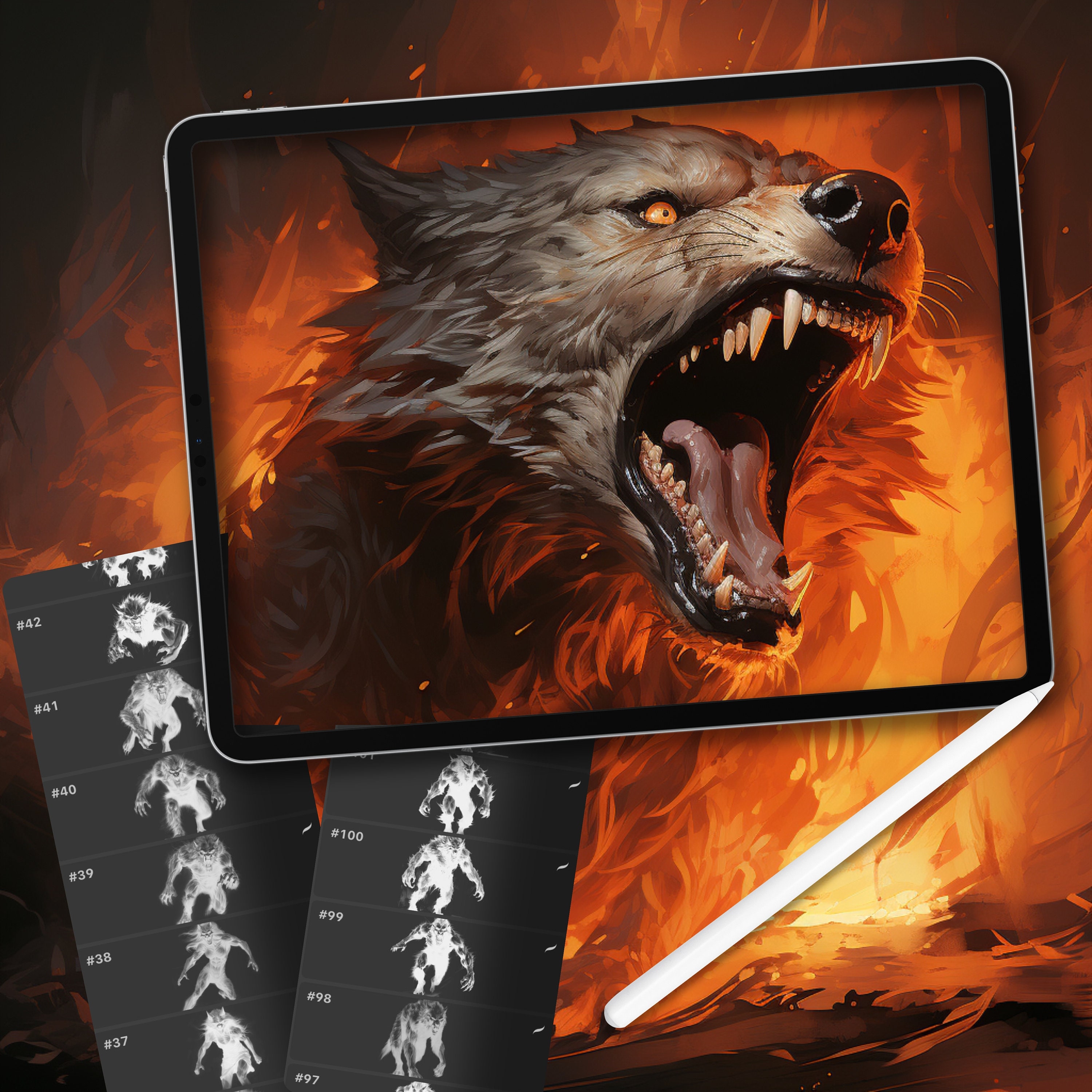 100 Realistic Werewolf Procreate Stamp Brushes, Halloween Procreate ...