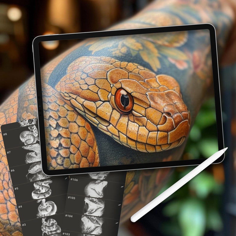 100 Realistic Snake Procreate Stamp Brushes, Snake Tattoo Stamps ...