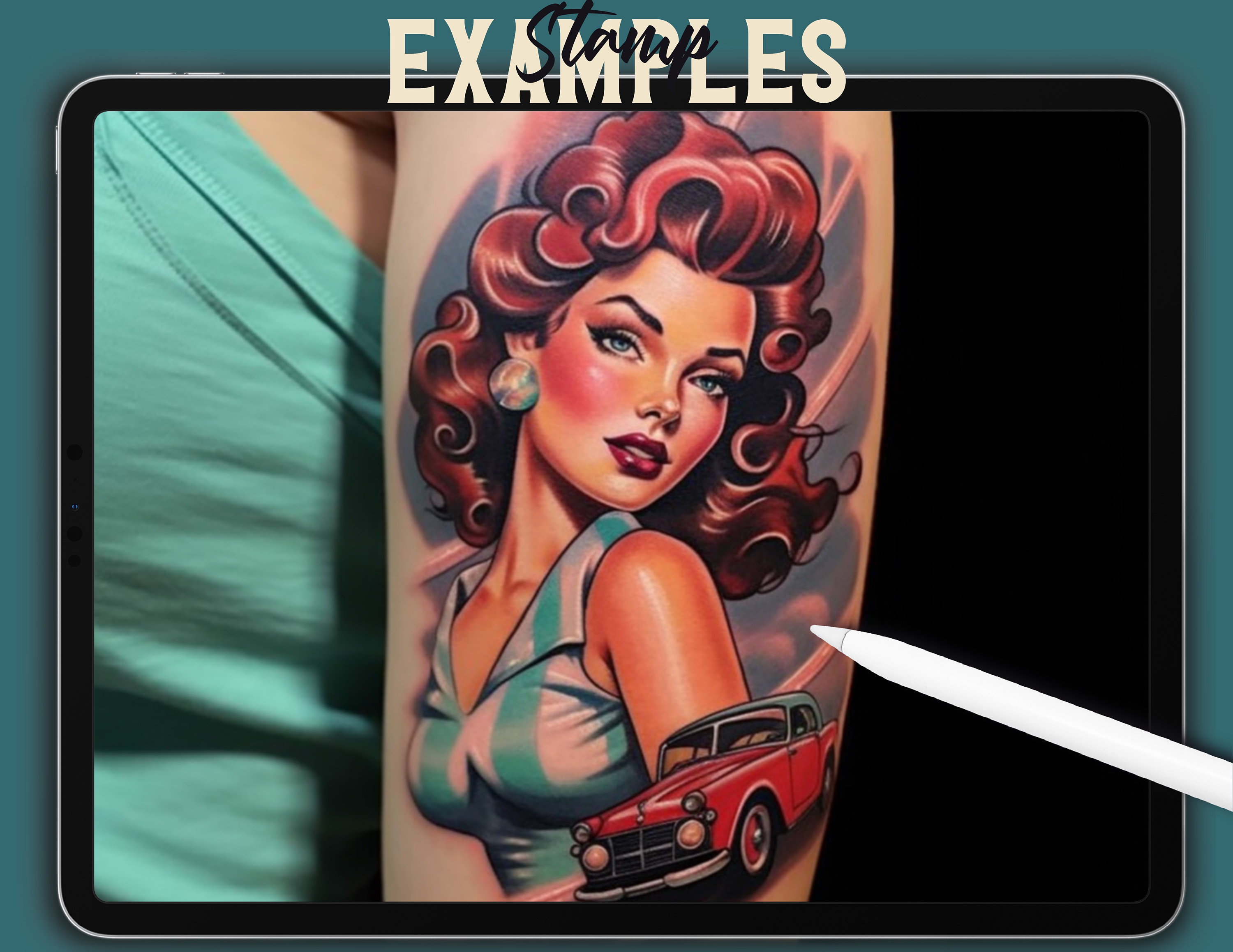 100 Realistic Pin up Girl Procreate Stamp Brushes, Pinup Tattoo Stamps, 50s Tattoo Reference ...