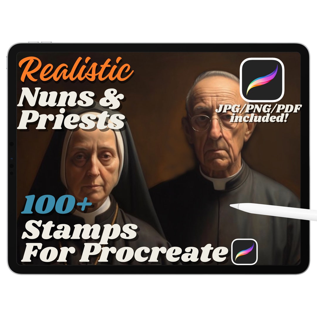 100+ Nuns and Priests Stamps for Procreate, Religious Tattoo Stamp ...
