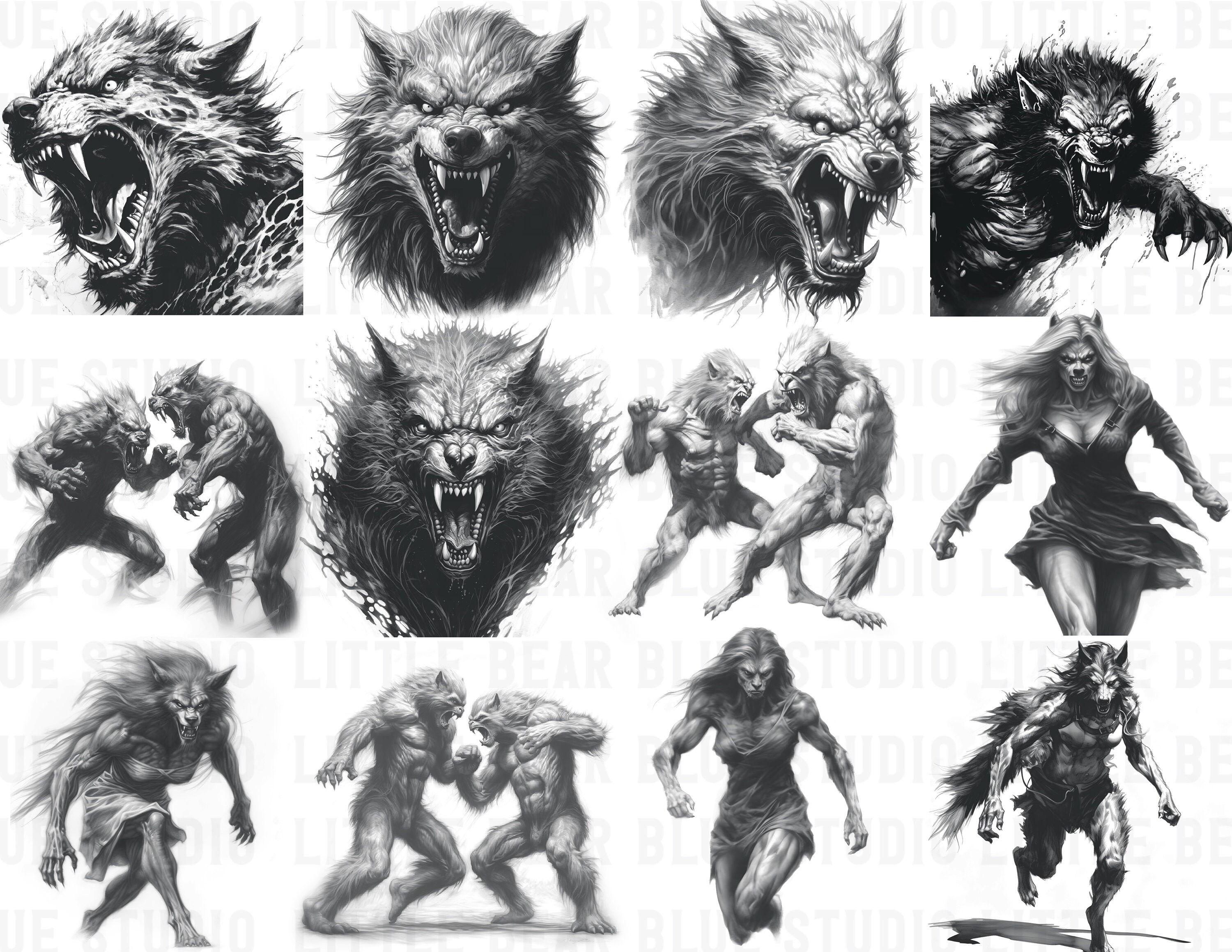 100 Realistic Werewolf Procreate Stamp Brushes, Halloween Procreate ...
