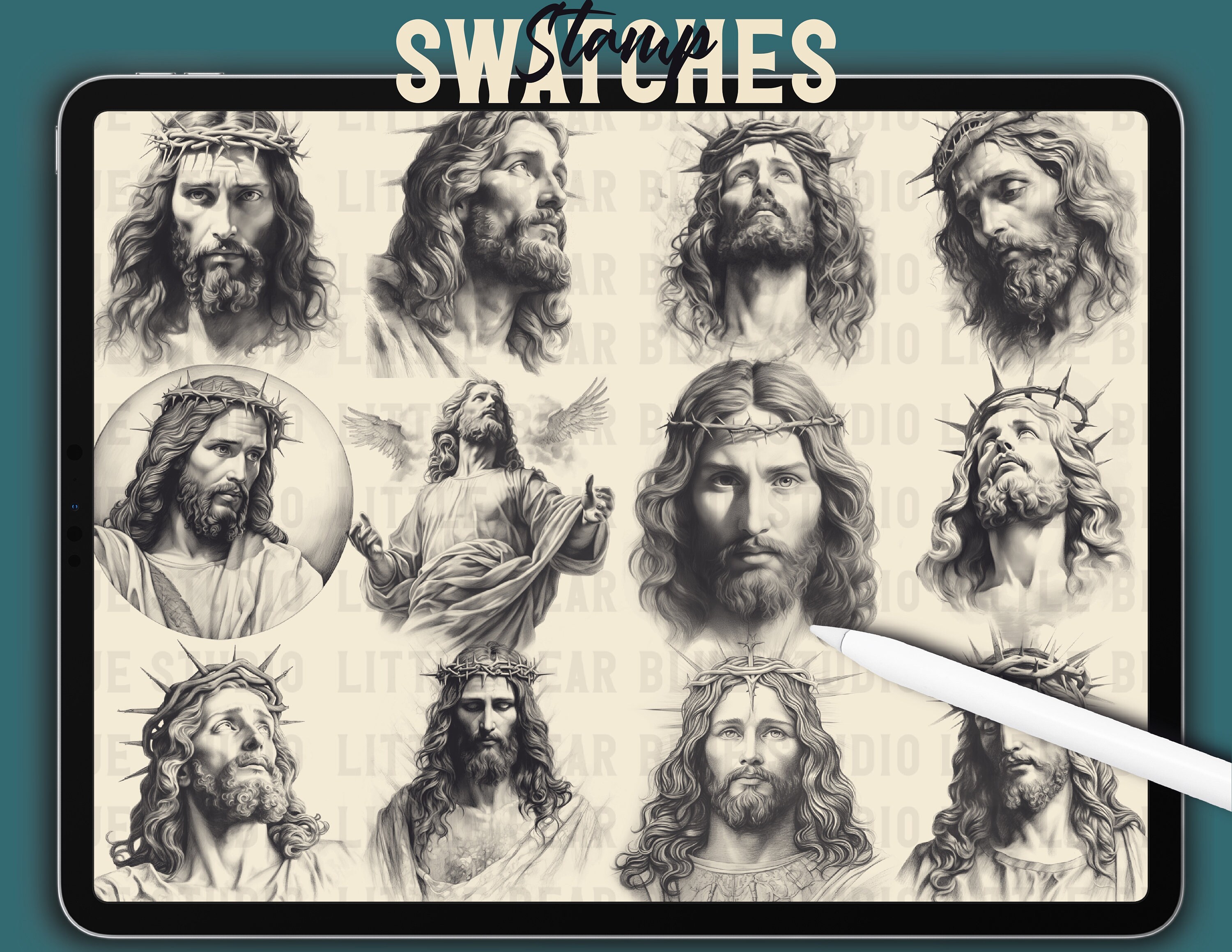 100 Jesus Christ Stamps for Procreate, Religious Tattoo Stamp Brush ...