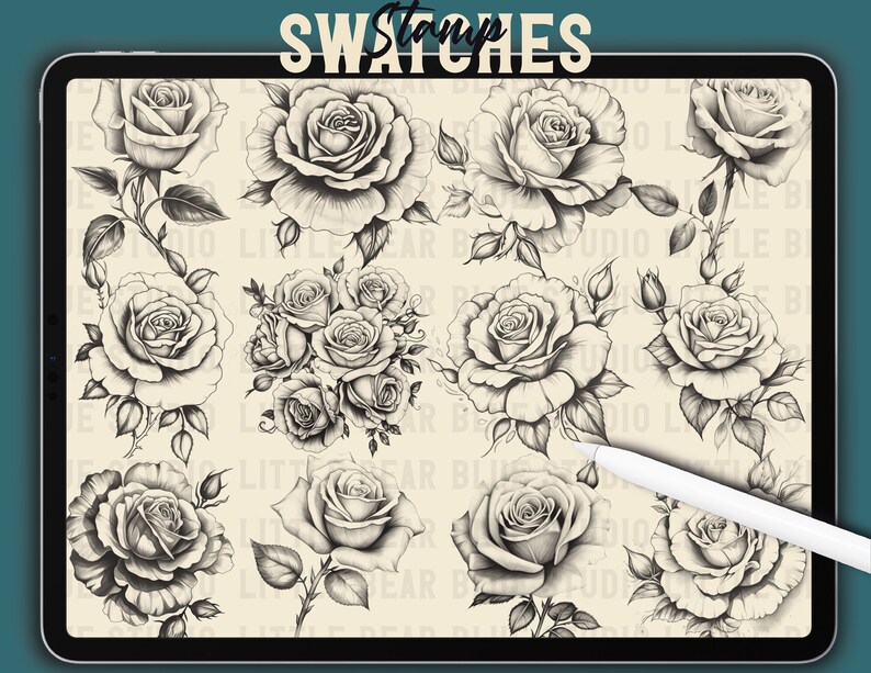 100 Realistic Rose Procreate Stamps, Rose Reference Brushes for ...
