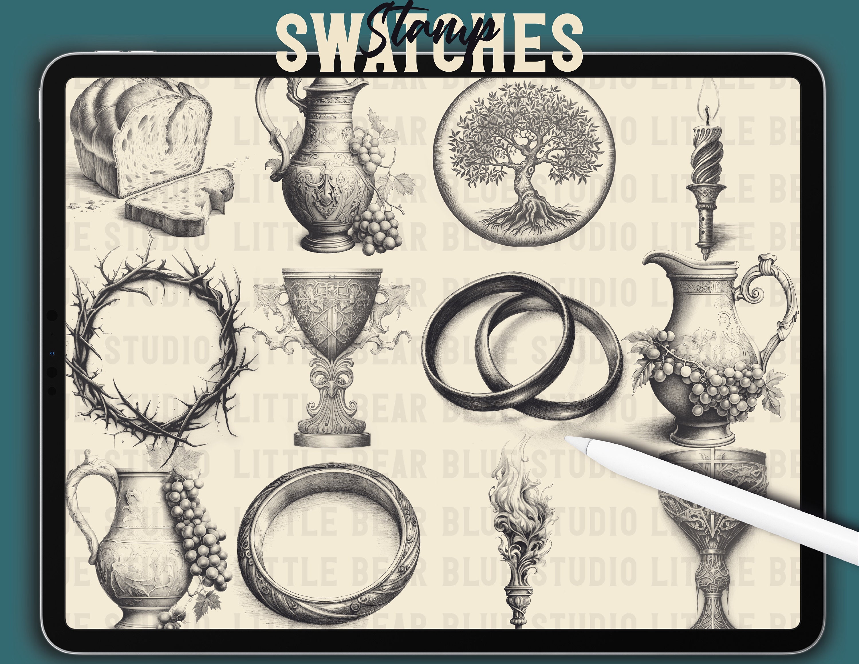 100 Biblical Symbols and Items Stamps for Procreate, Religious Tattoo ...