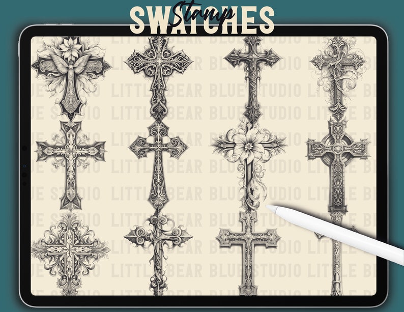 100 Religious Cross Stamps for Procreate, Religious Tattoo Stamp Brush ...