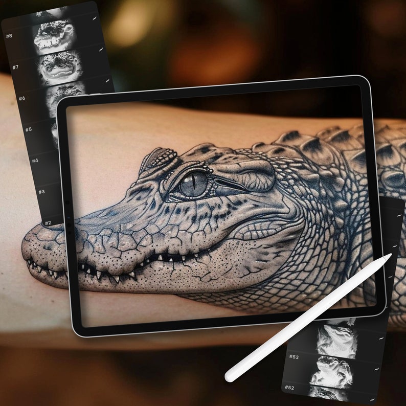 100 Realistic Crocodile Procreate Stamp Brushes, Alligator Tattoo ...