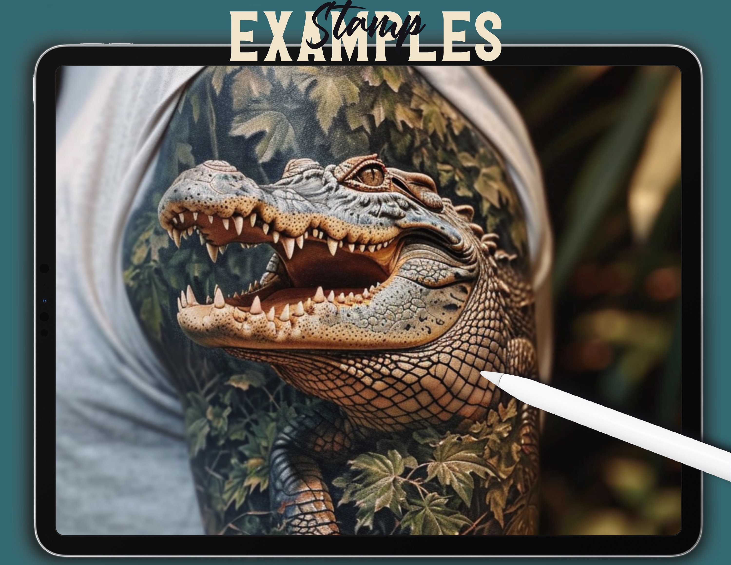 100 Realistic Crocodile Procreate Stamp Brushes, Alligator Tattoo ...