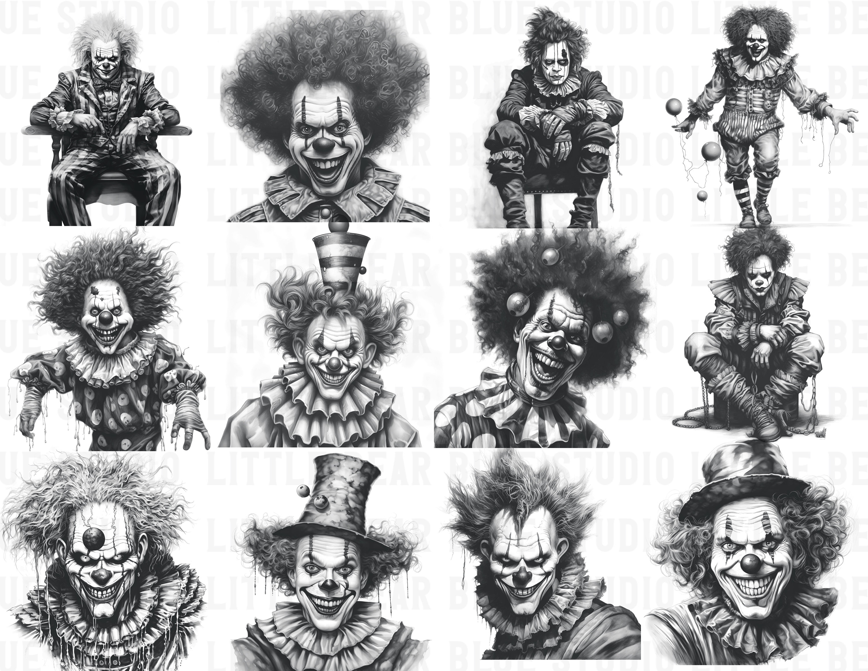100 Realistic Horror Clowns Procreate Stamp Brushes, Creepy Clown ...