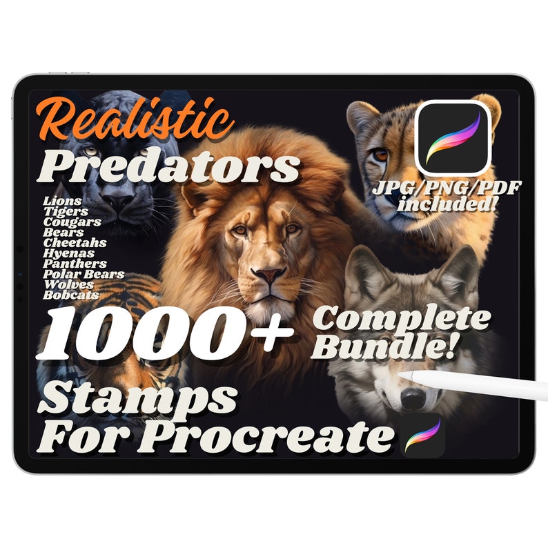 1000 Realistic Predator Procreate Stamp Bundle, Predator Brushes, Lion ...