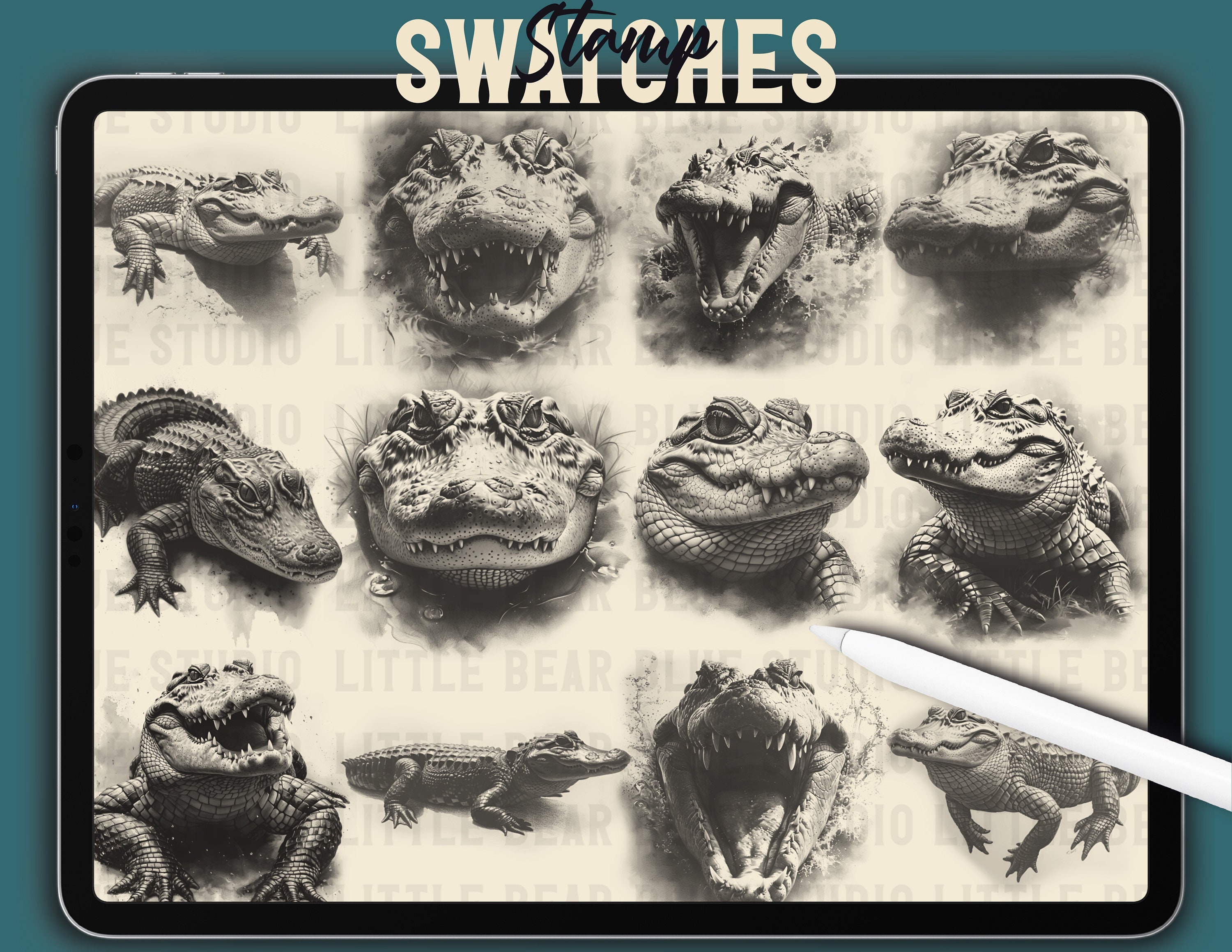 100 Realistic Crocodile Procreate Stamp Brushes, Alligator Tattoo ...