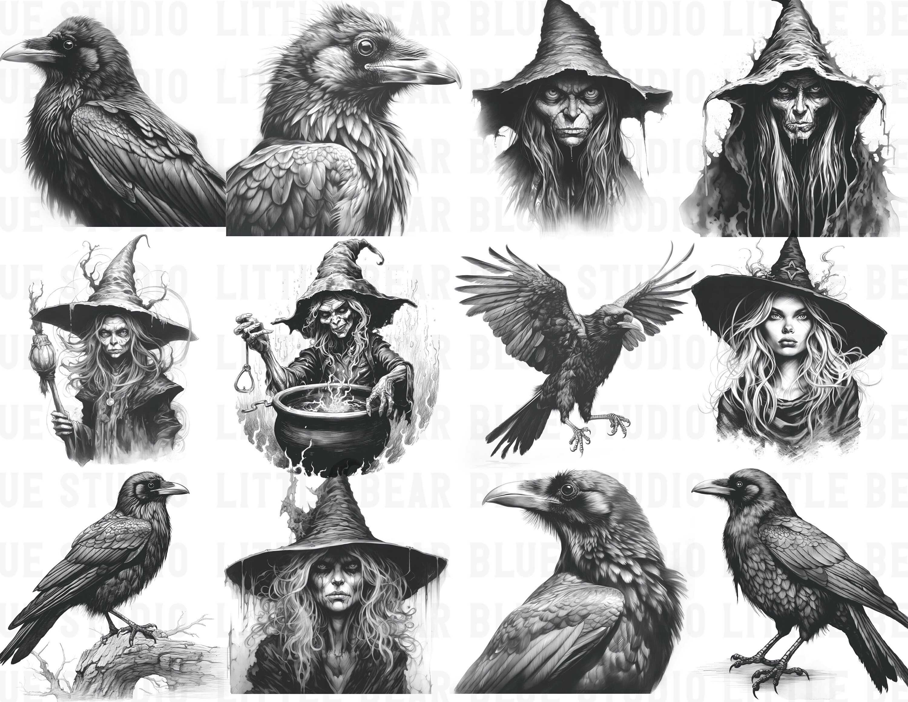 100 Realistic Witch Procreate Stamp Brushes, Halloween Witch Stamps ...