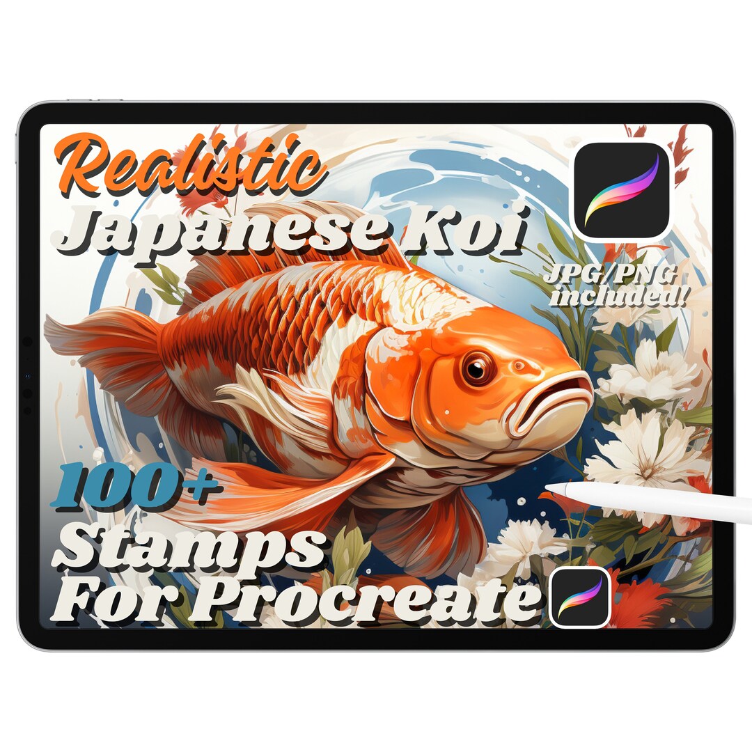 100+ Realistic Japanese Koi Carp Procreate Stamp Brushes, Koi Carp Fish ...