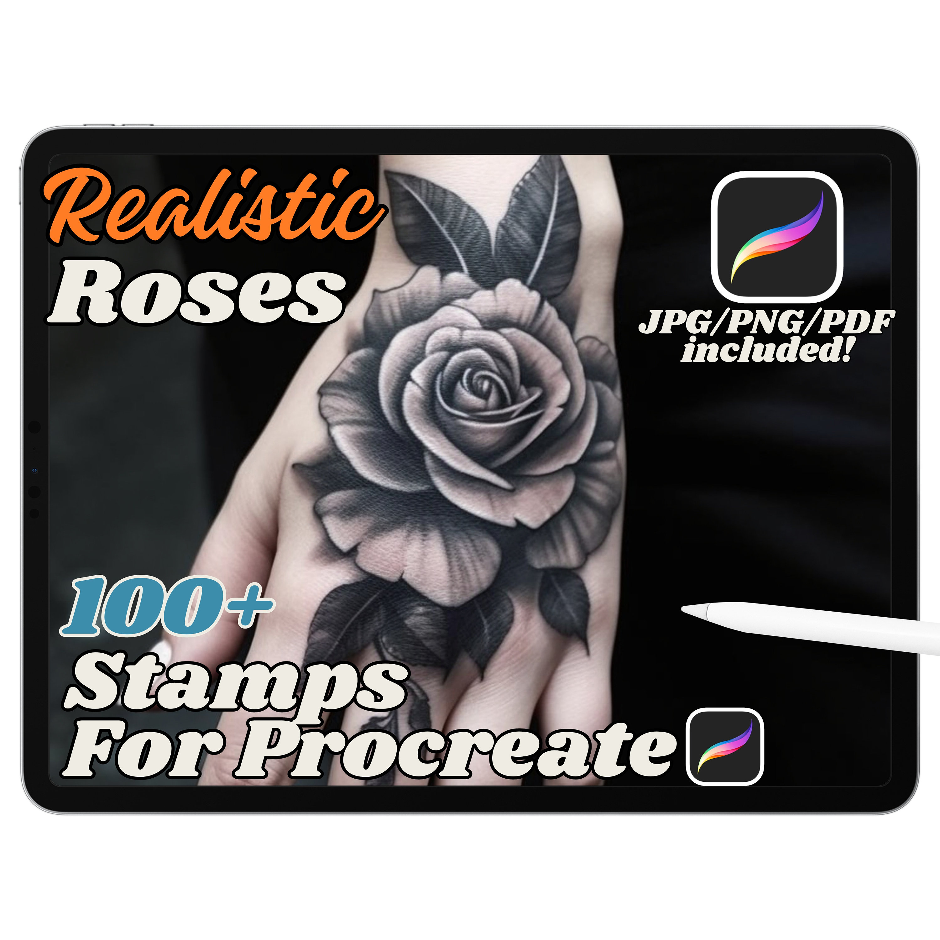 100 Realistic Rose Procreate Stamps, Rose Reference Brushes for ...