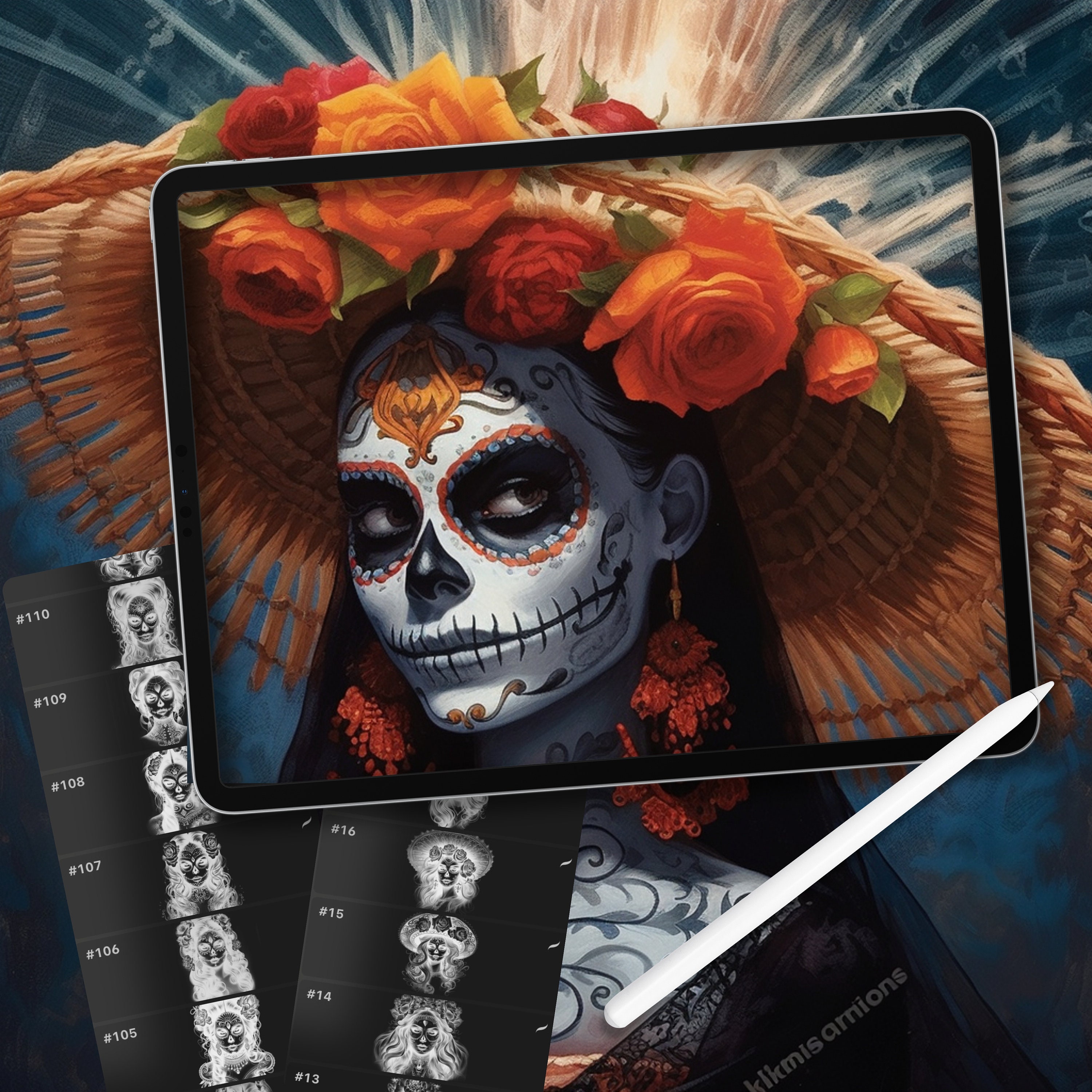 100 La Catrina Procreate Stamps, Day of the Dead Brushes for Procreate ...