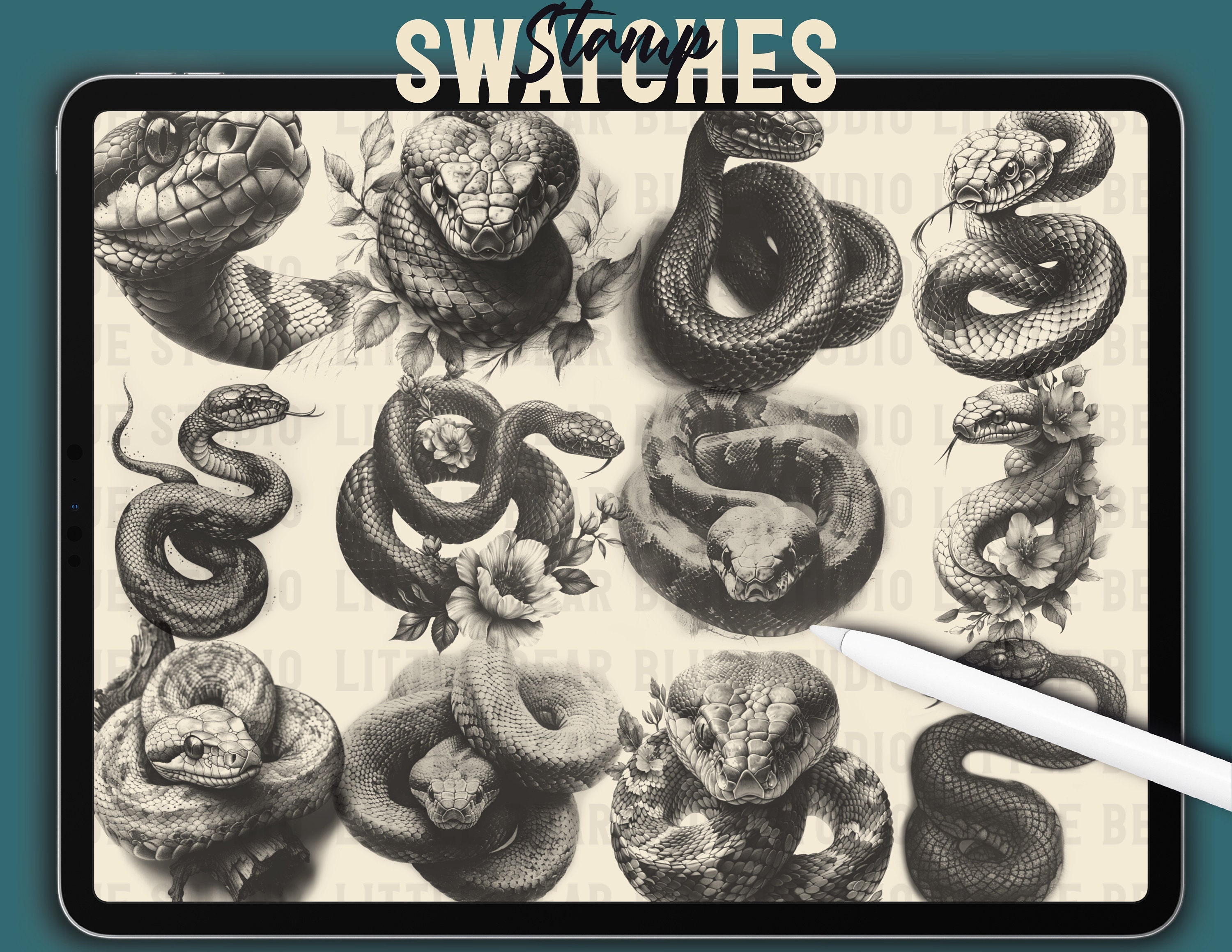 100 Realistic Snake Procreate Stamp Brushes, Snake Tattoo Stamps ...