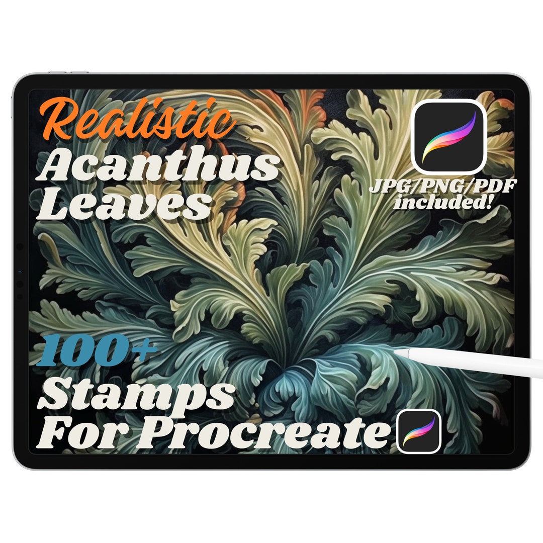 100+ Realistic Acanthus Leaf Procreate Stamp Brushes, Realistic Graphics, Filigree Tattoo ...
