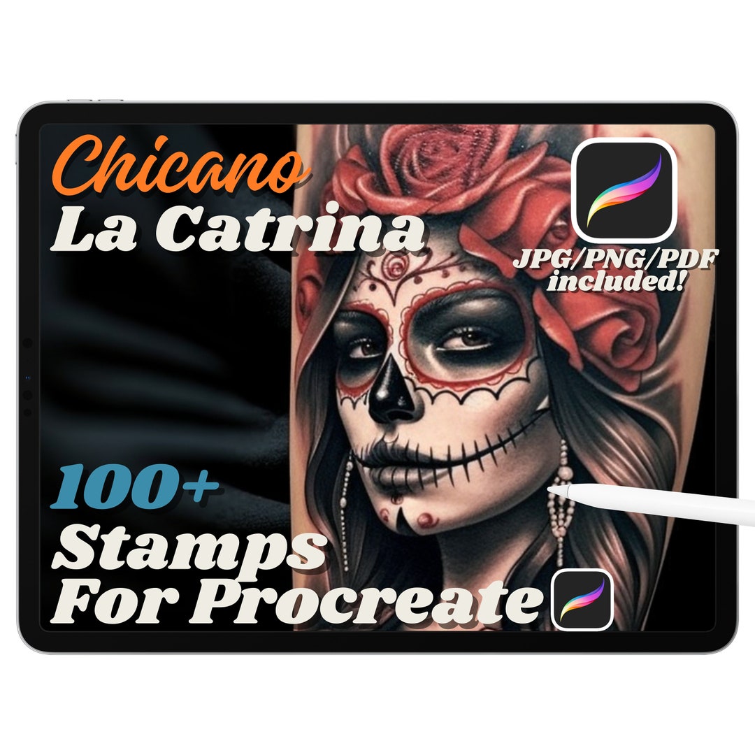 100+ La Catrina Procreate Stamps, Day of the Dead Brushes for Procreate, Chicano Tattoo ...