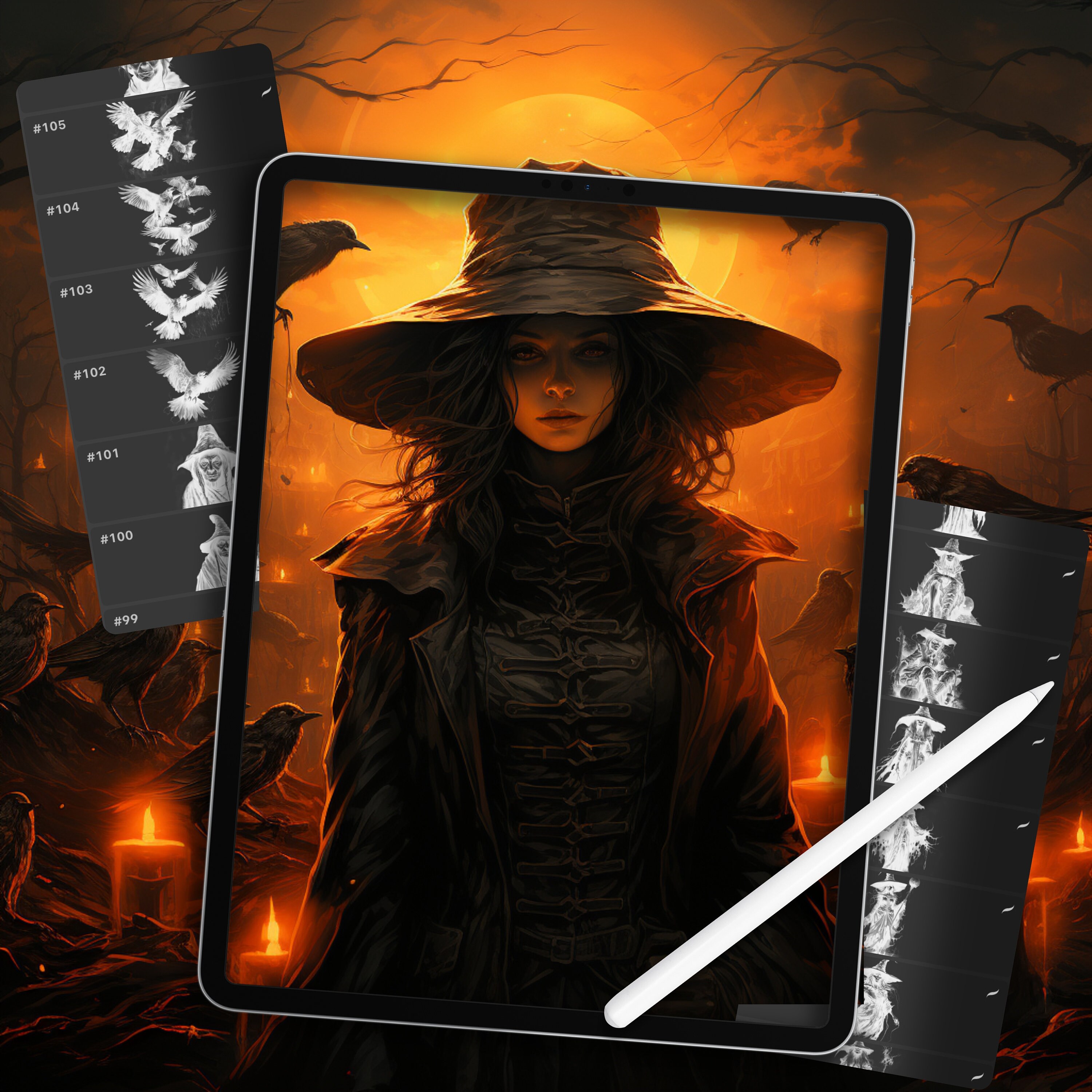 100 Realistic Witch Procreate Stamp Brushes, Halloween Witch Stamps ...