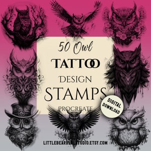 50 Owl Designs Stamps for Procreate Owl Tattoo Design - Etsy