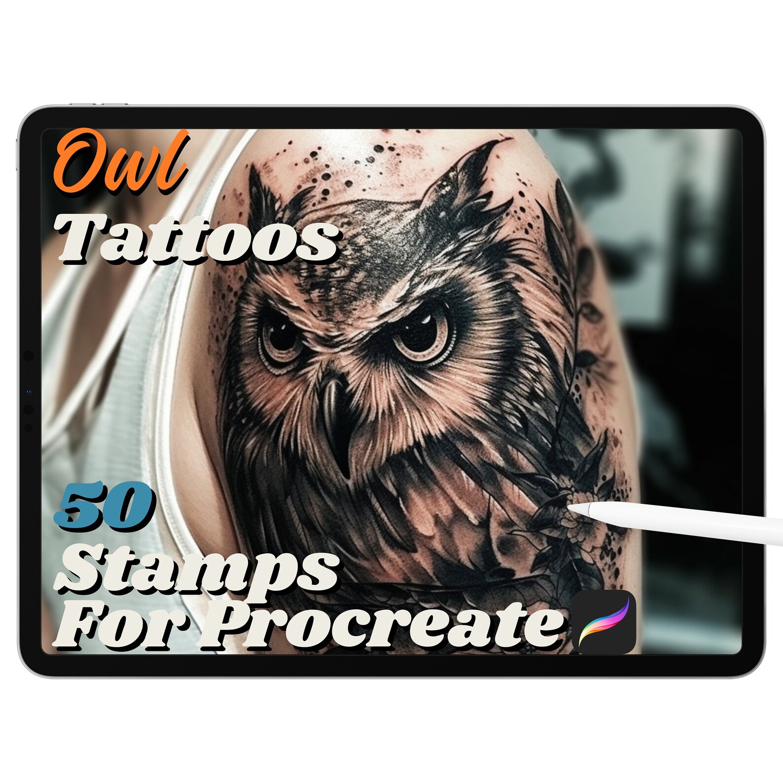 50 Owl Designs Stamps for Procreate Owl Tattoo Design Tattoo Stamp Owl ...