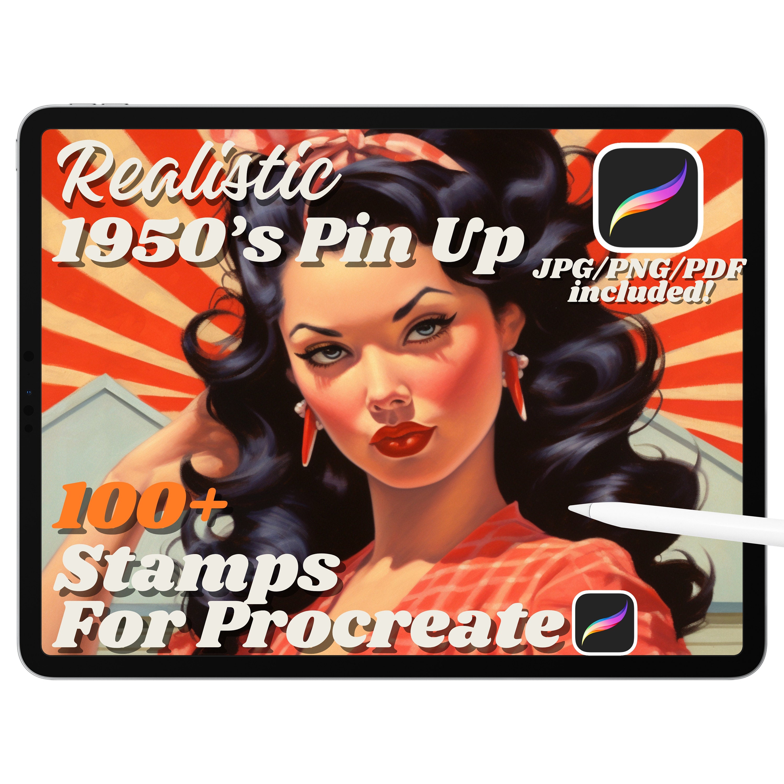 100 Realistic Pin up Girl Procreate Stamp Brushes, Pinup Tattoo Stamps, 50s Tattoo Reference ...