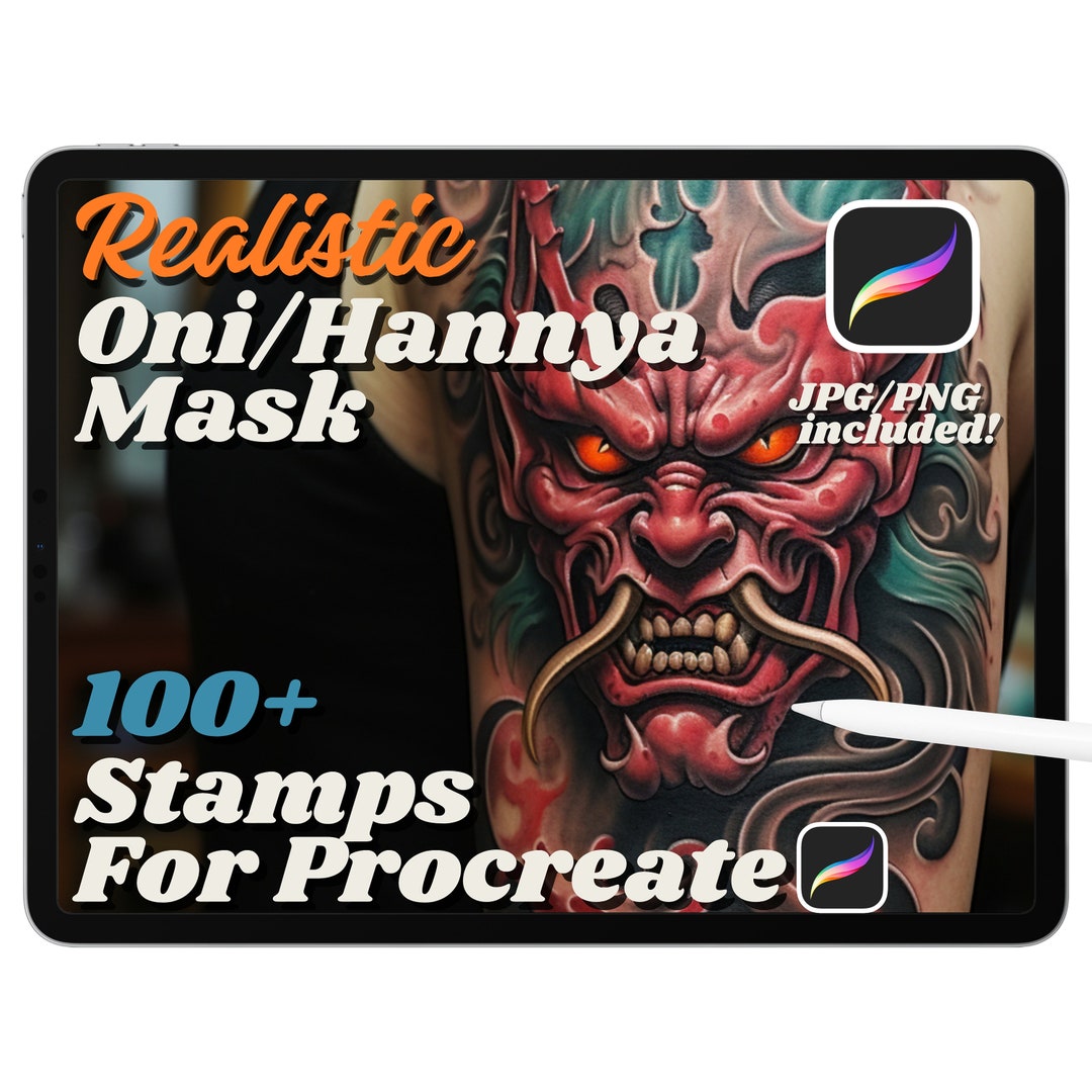 100+ Realistic Oni Hanya Mask Procreate Stamps, Hanya Mask Tattoo ...