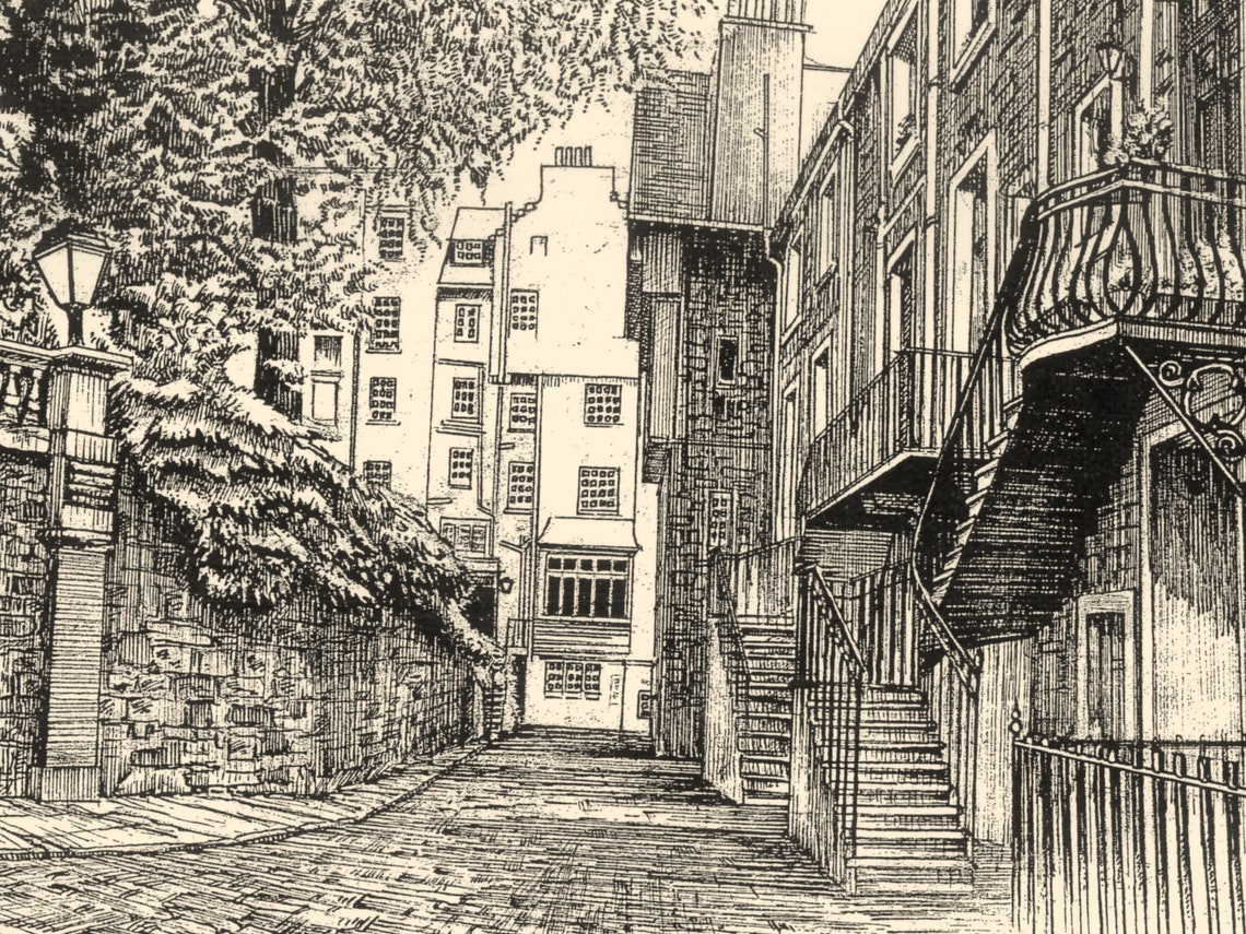 Ramsay Garden, Edinburgh Print: Pen & Ink Drawing, A3 Unframed Scottish ...