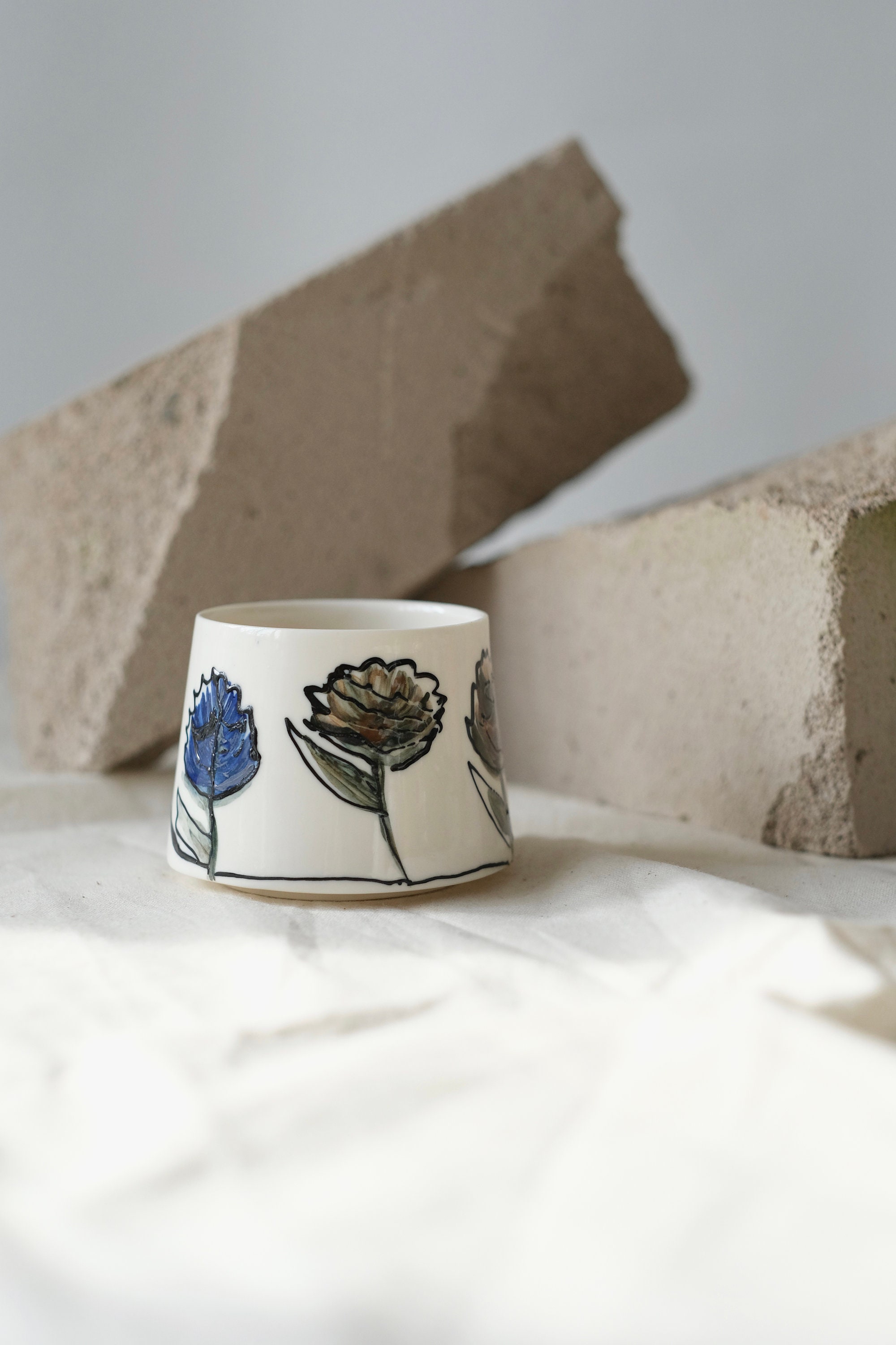 Hand Painted Cup Set Conical Shape Porcelain Set of 3 Cups - Etsy