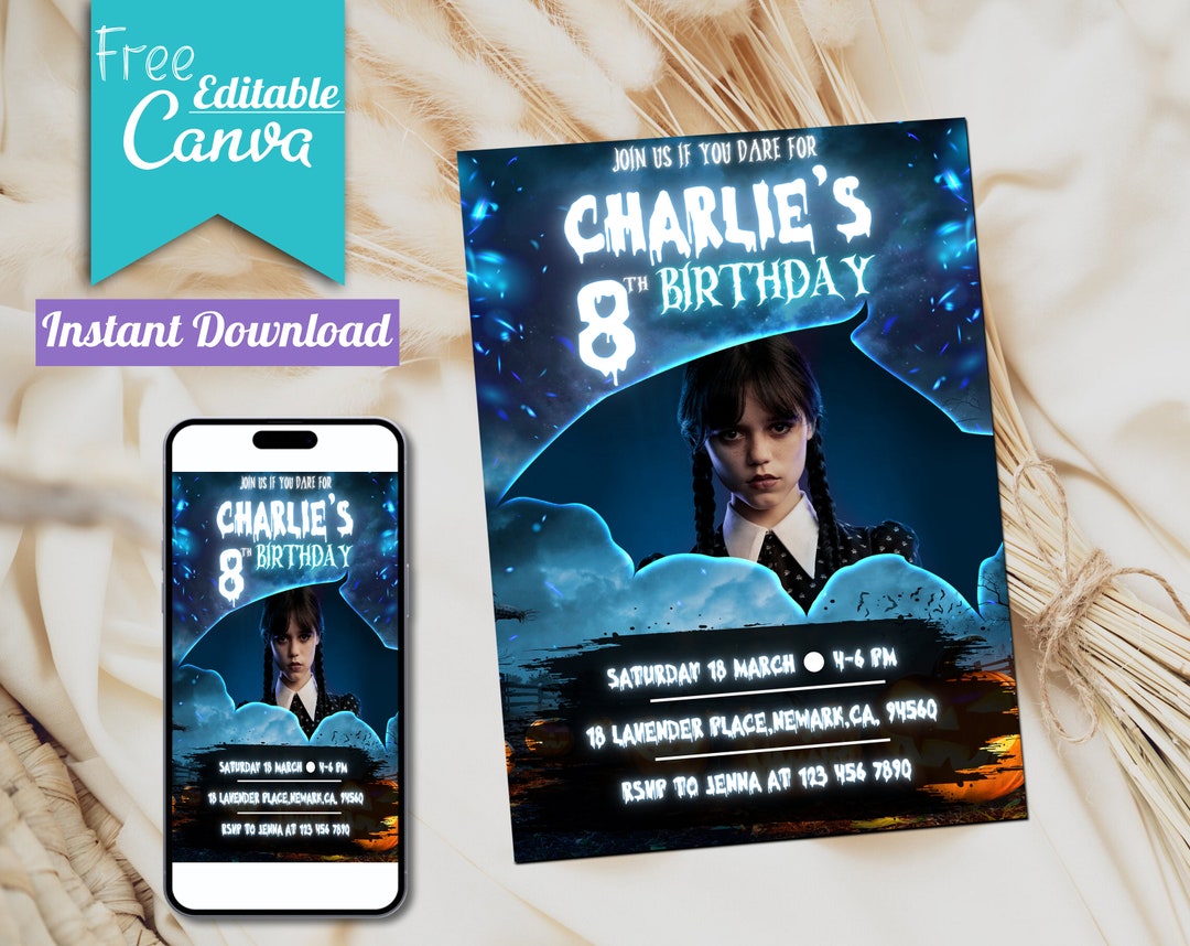 Editable Wednesday Birthday Invitation Template, Printable Wednesday ...