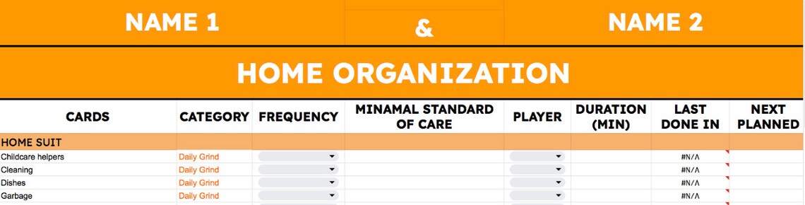 Home Organization Spreadsheet (can Be Used in Excel or Google Sheets ...