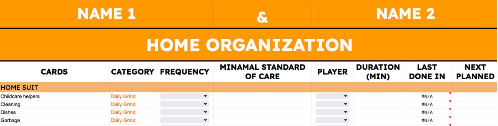 Home Organization Spreadsheet (can Be Used in Excel or Google Sheets ...