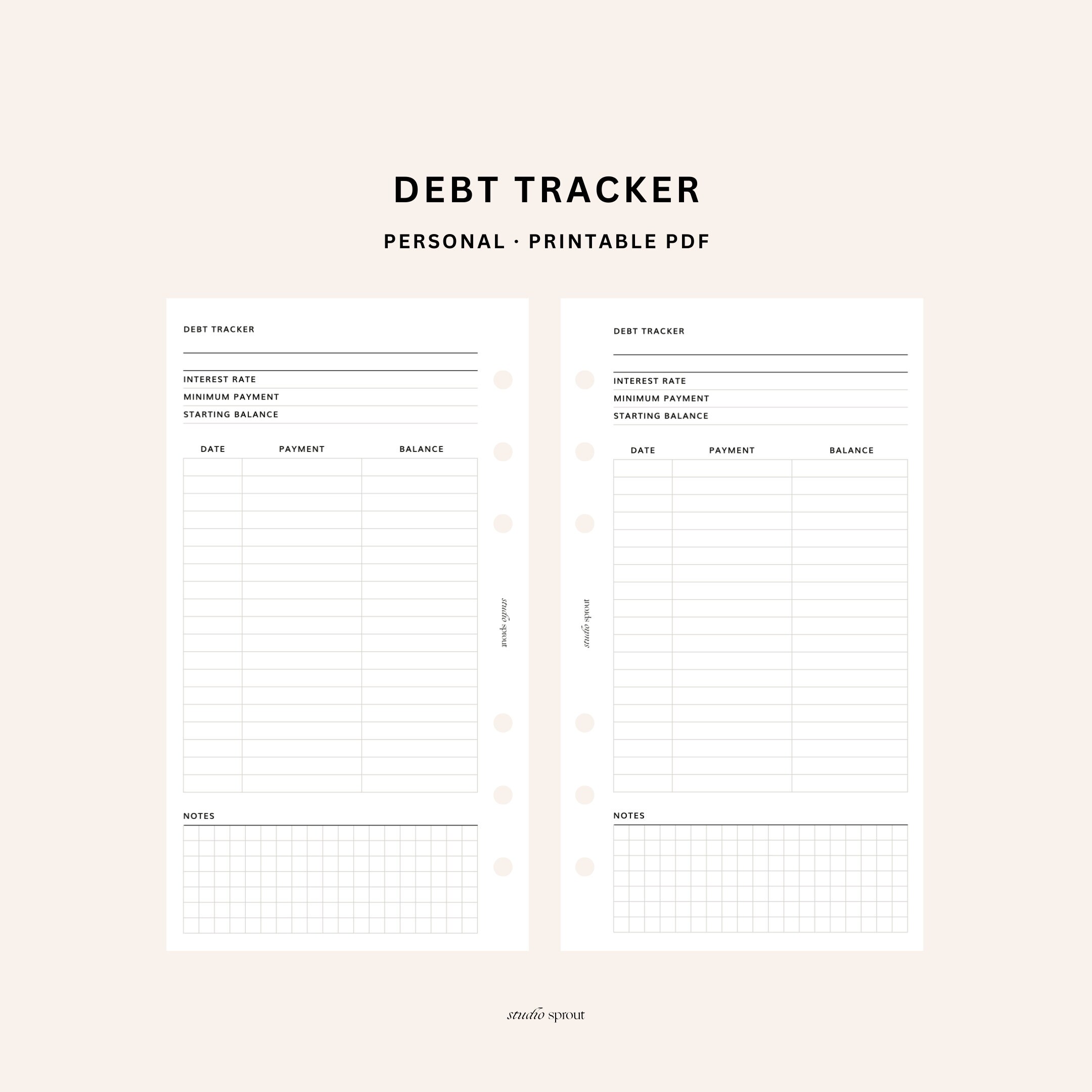 Debt Tracker Personal Printable Inserts Money Management Financial ...