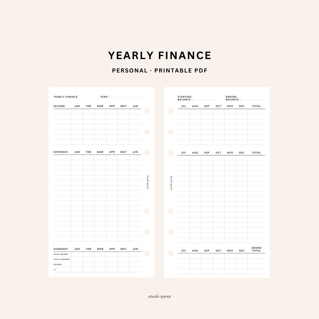 Yearly Finance | Personal Printable Inserts | Money Management ...
