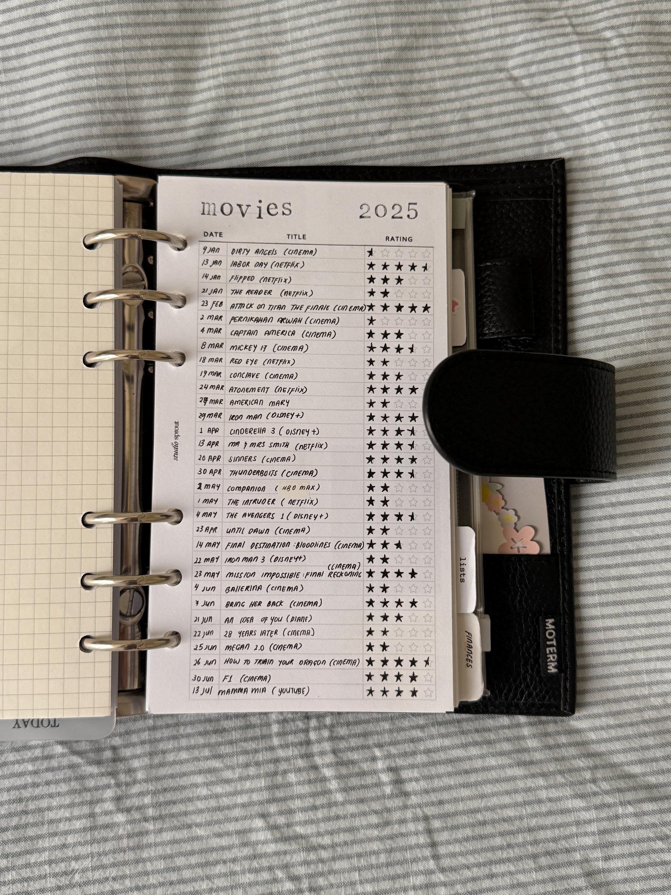 Media Log | Personal Printable Inserts | Movie, TV Series, Book Tracker ...