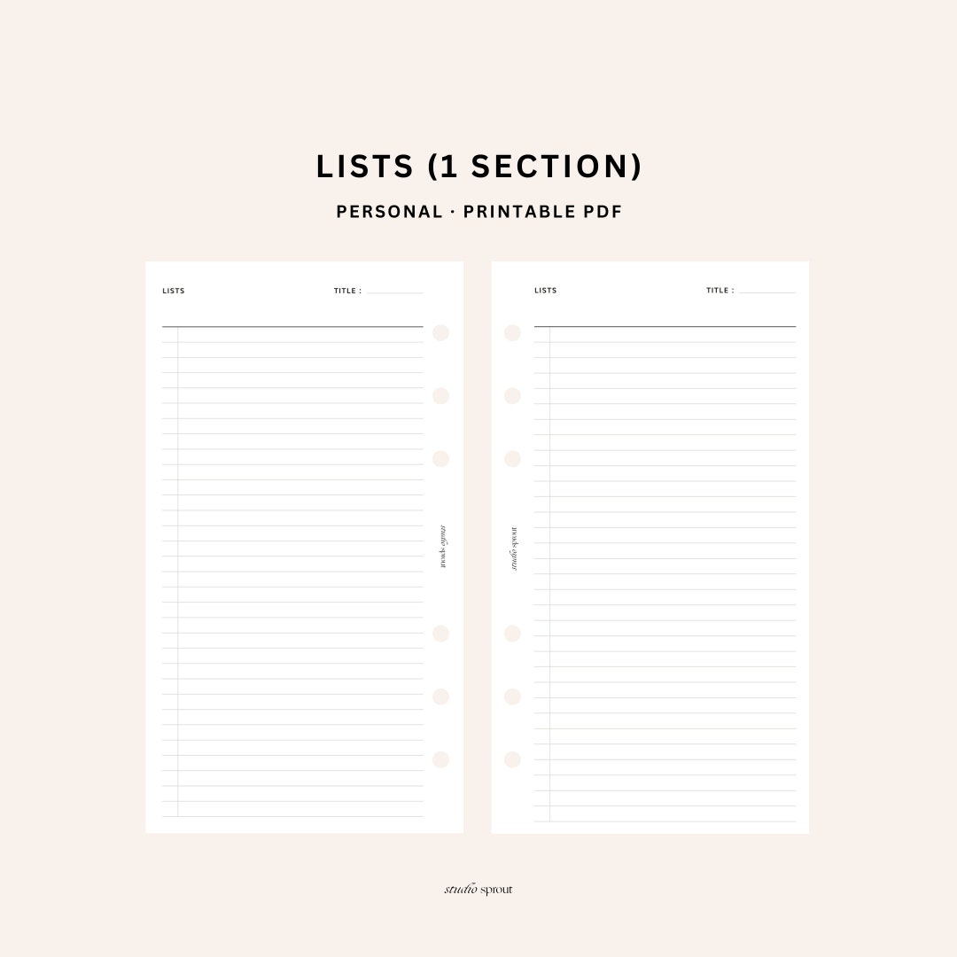 Lists 1 Section | Personal Printable Inserts | To-do List, Work / Task ...