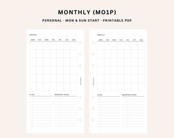 A4 Letter Size, Undated Monthly Overview Planner Inserts Printable ...