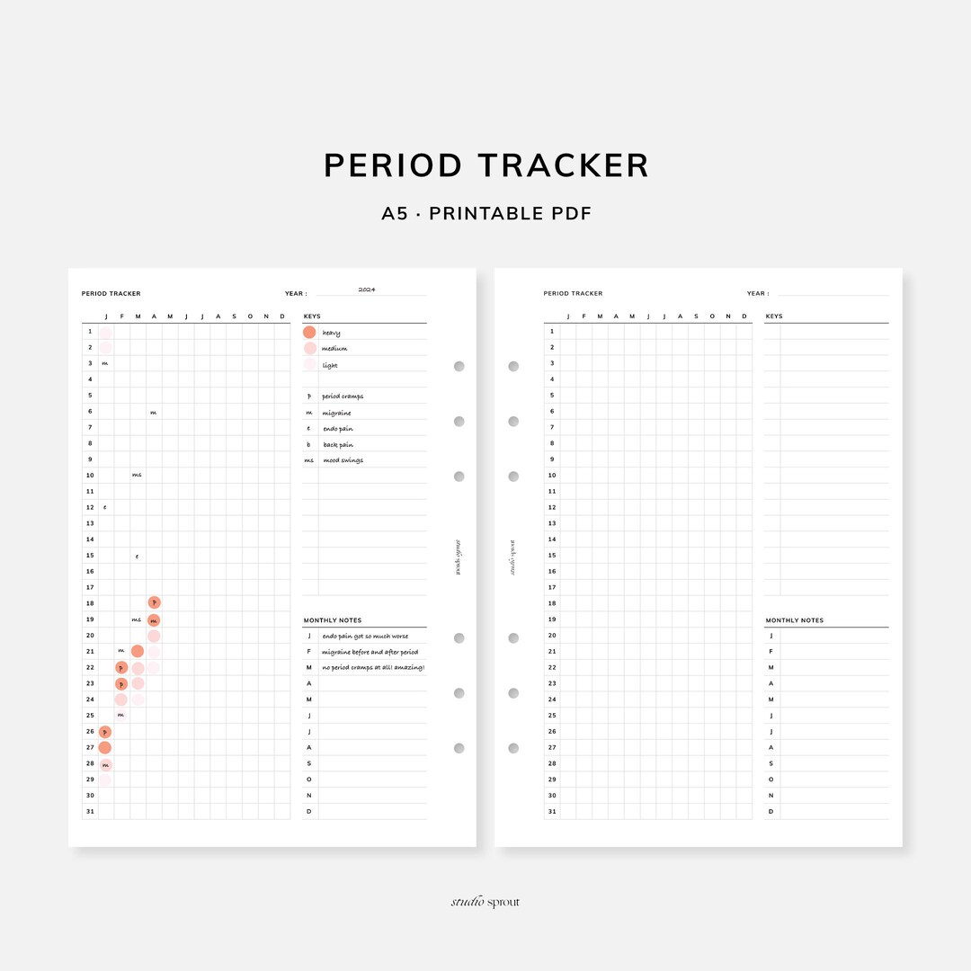 Period Tracker | A5 Printable Inserts | Health and Wellness | Menstrual ...