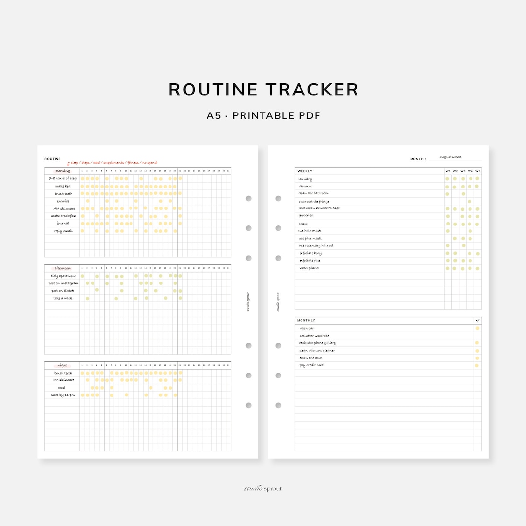 Routine Tracker With Cover | A5 Printable Inserts | Monthly Habit ...