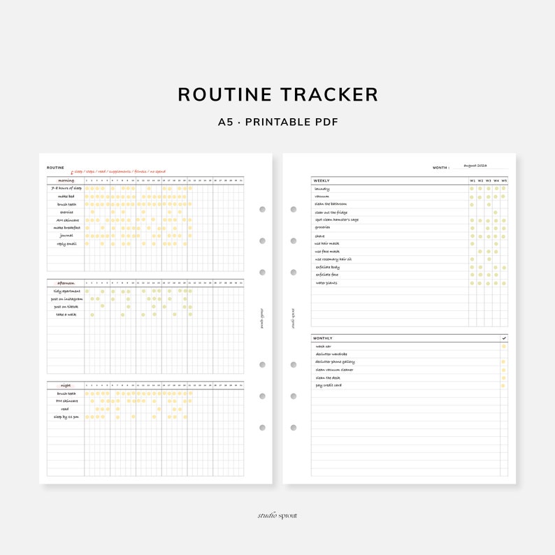 Routine Tracker With Cover | A5 Printable Inserts | Monthly Habit ...