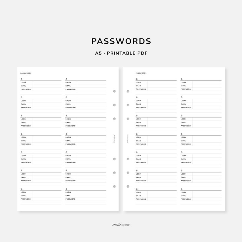 Password Tracker | A5 Printable Inserts | Password Template Insert, Password Keeper - Etsy