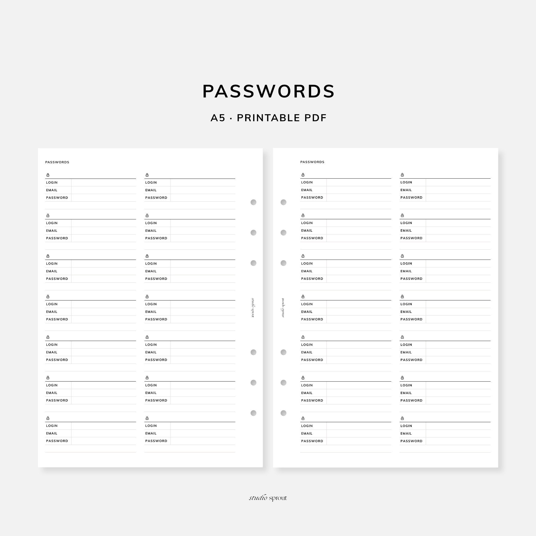 Password Tracker A5 Printable Inserts Password Template Insert Password Keeper Etsy