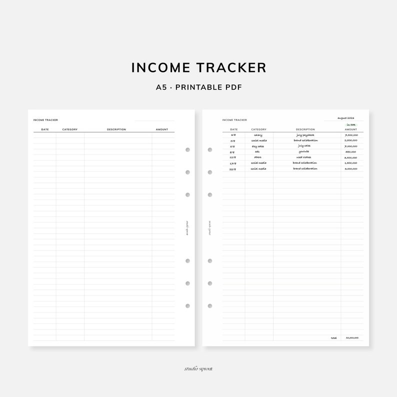 Income Tracker A5 Printable Inserts Money Management Financial Planning ...