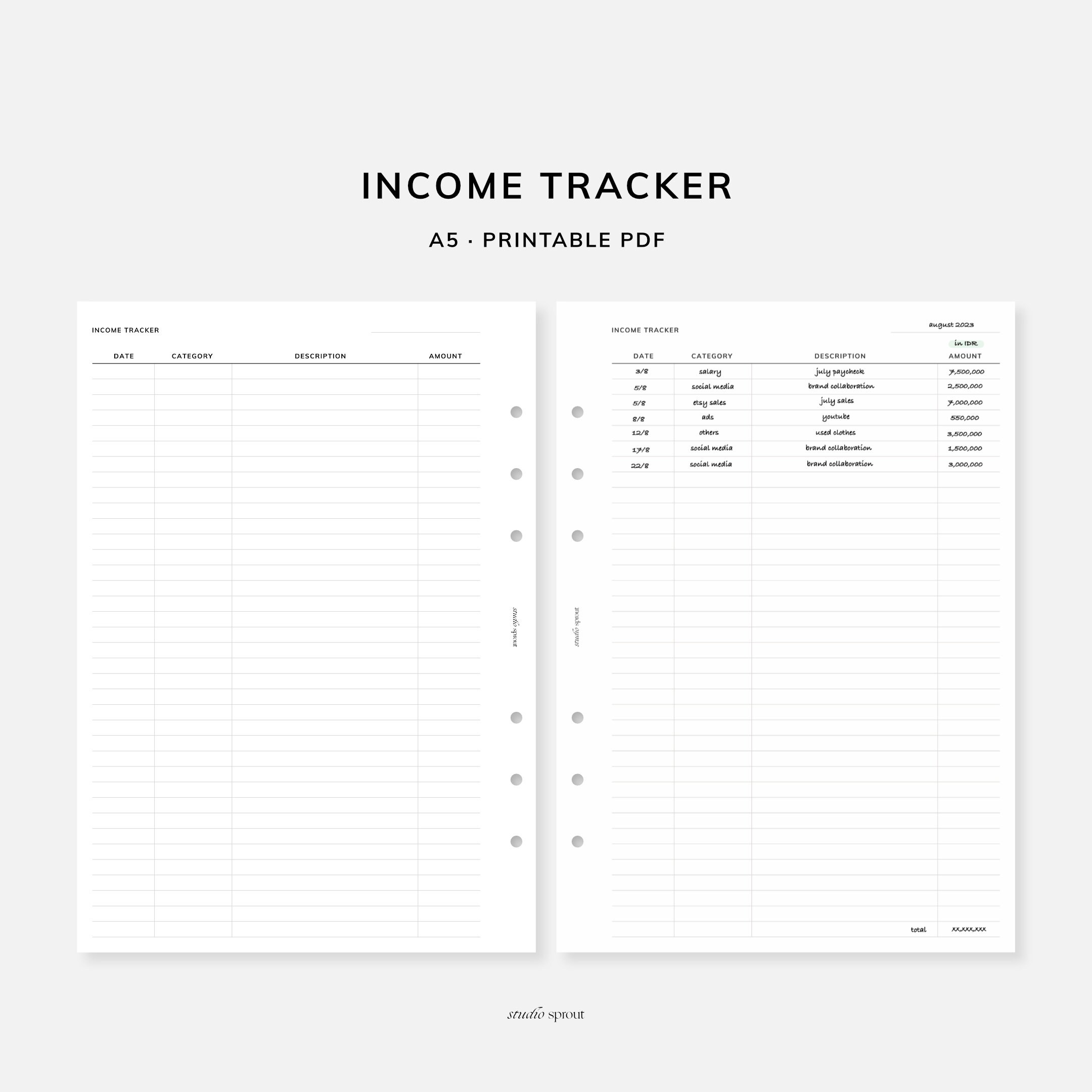 Income Tracker A5 Printable Inserts Money Management Financial Planning ...