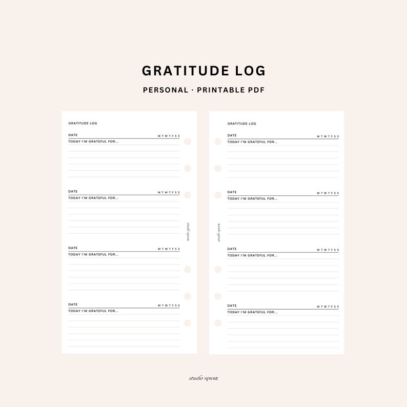 Gratitude Log | Personal Printable Inserts | Gratitude Journal ...