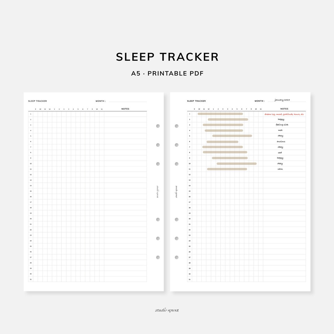 Sleep Tracker | A5 Printable Inserts | Health and Wellness | Dream Log ...