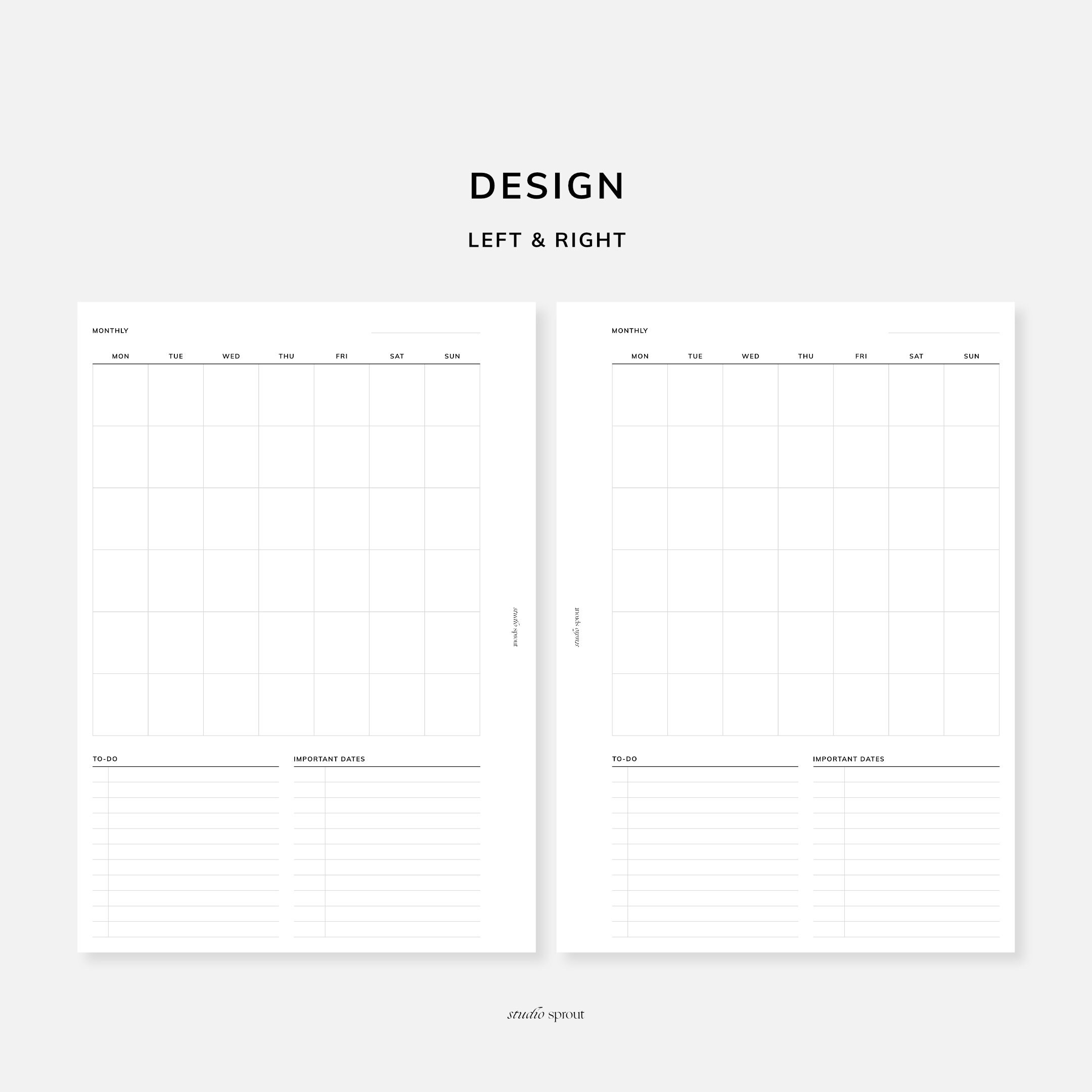 Monthly Planner | Monday Sunday Start | A5 Printable Inserts | MO1P ...