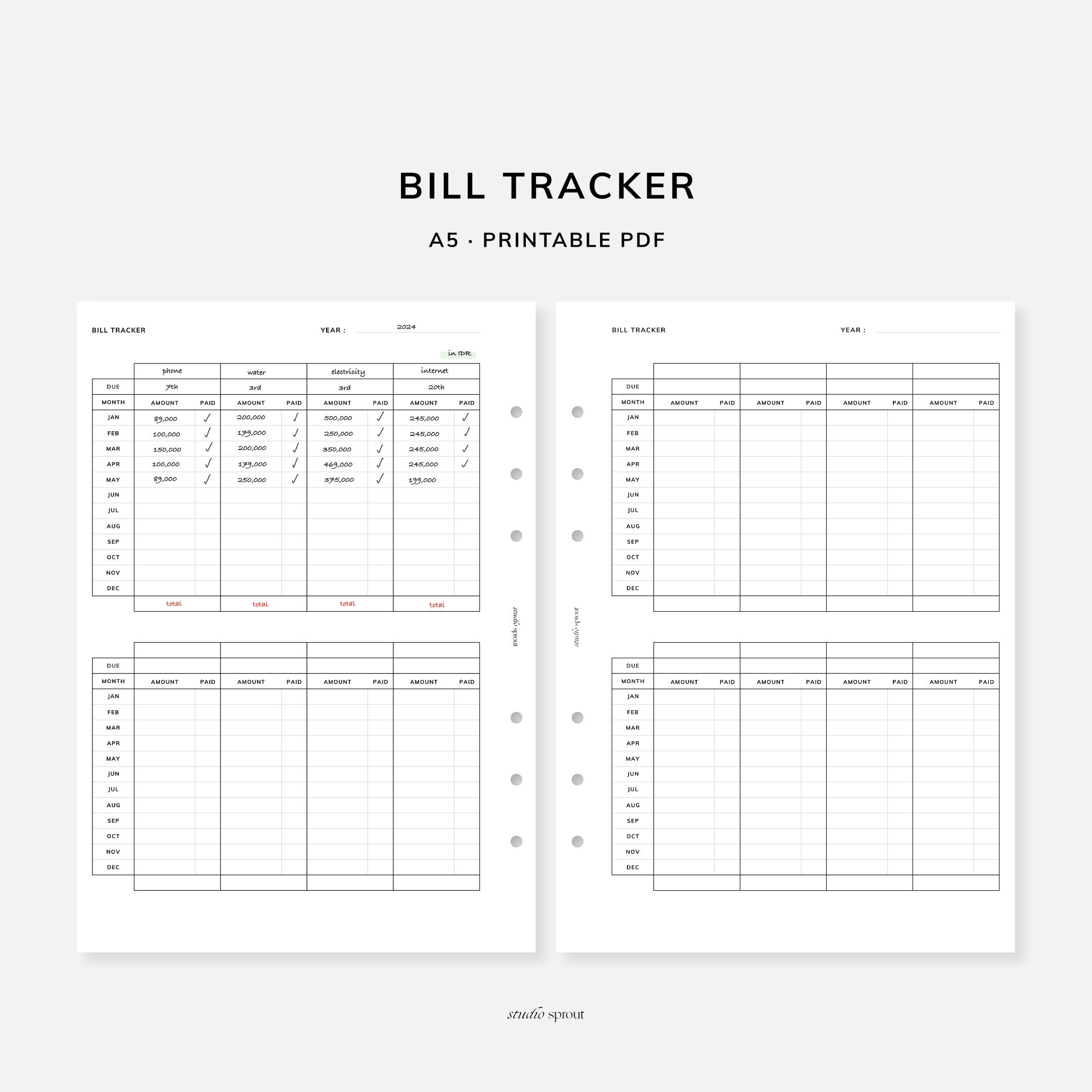 Bill Tracker | A5 Printable Inserts | Money Management | Financial ...