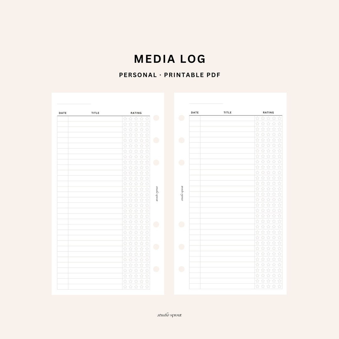 Media Log | Personal Printable Inserts | Movie, TV Series, Book Tracker ...