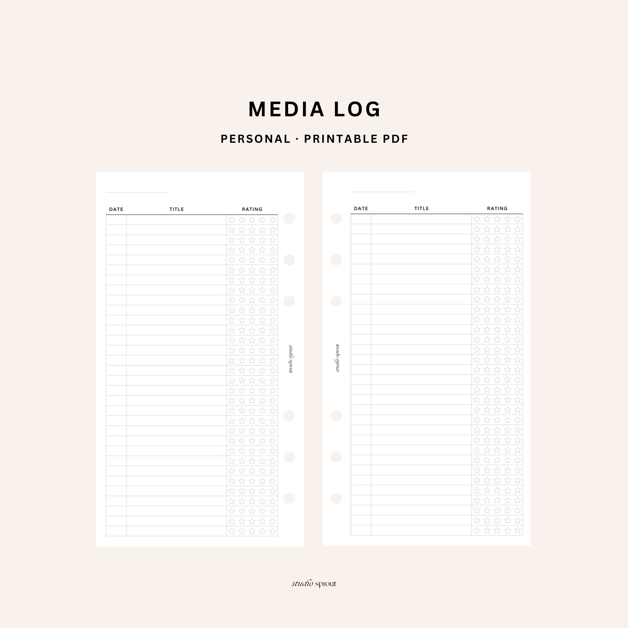 Media Log | Personal Printable Inserts | Movie, TV Series, Book Tracker ...